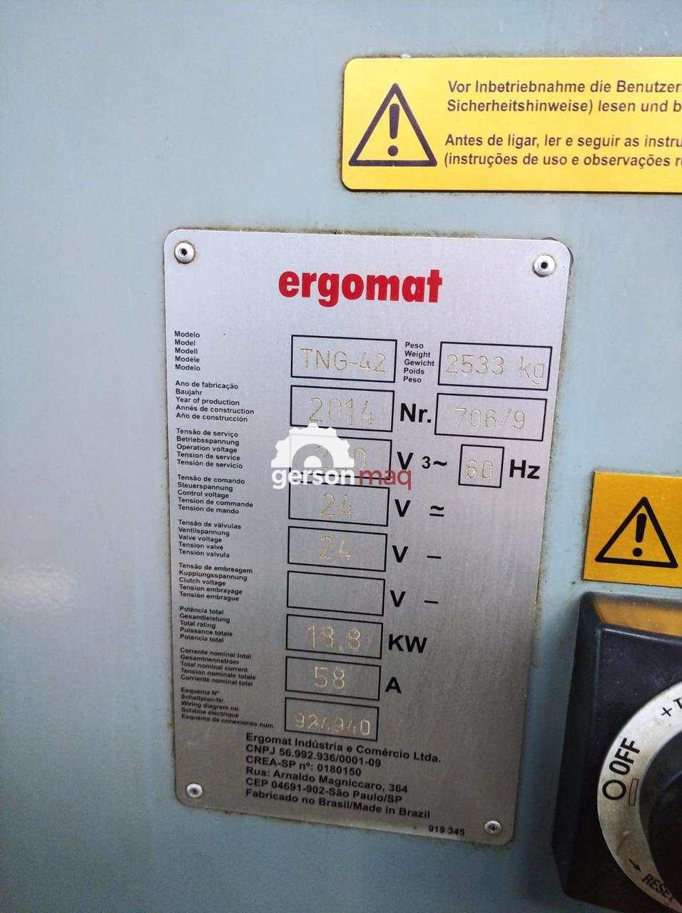 TORNO CNC ERGOMAT TNG42 ANO 2014 em Região de Campinas